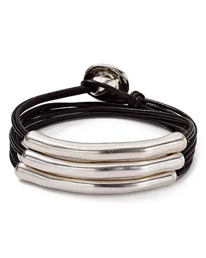 UNODE50 Trine Sterling -plated Leather Link Bracelet - Silver