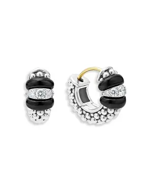 Lagos Sterling Silver, Ceramic, And Diamond Bead Hoop Earrings