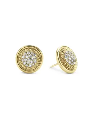 Lagos 18k Gold And Ceramic Meridian Diamond Stud Earrings - White/gold