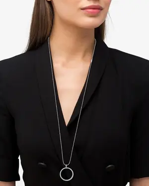 Lagos Sterling Caviar Spark Diamond Circle Pendant Necklace - Silver