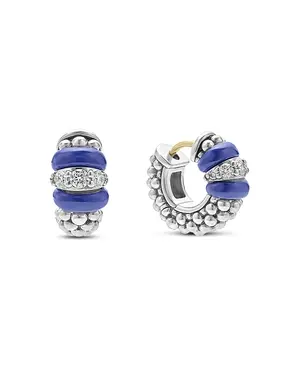 Lagos LAGOS Blue Caviar Ceramic And Diamond Huggie Earrings Blue/silver