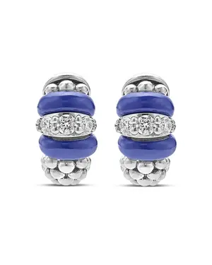 Lagos Blue Caviar Ceramic And Diamond Huggie Earrings - Blue/silver
