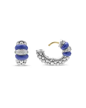 Lagos Blue Caviar Ceramic And Diamond Huggie Earrings - Blue/silver