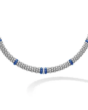 Lagos Diamond And Ceramic Rondelle Necklace - Blue/silver
