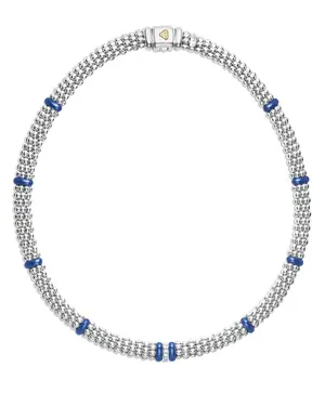 Lagos Diamond And Ceramic Rondelle Necklace - Blue/silver