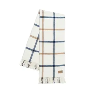 LANDS DOWNUNDER Plaid Cotton Blend Throw - Navy/caramel