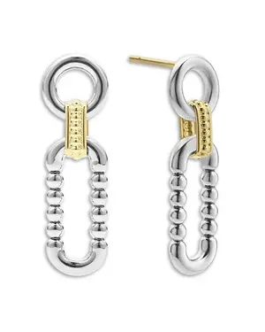 Lagos Signature Caviar Link Drop Earrings - Silver/gold