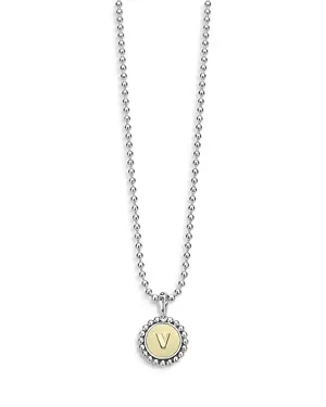 Lagos Sterling Silver And 18k Yellow Gold Initial Pendant Necklace - V