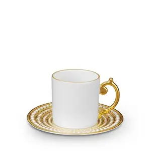 L'Objet Perlee Gold Espresso Cup & Saucer - Gold/white