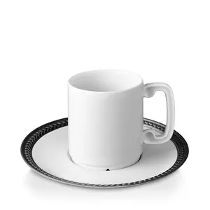 L'Objet Soie Tressee Black Espresso Cup And Saucer White/black