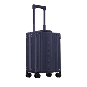 ALEON 20-inch Aluminum Vertical Spinner Carry On Suitcase - Blue