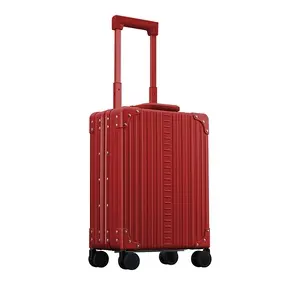 ALEON 20-inch Aluminum Vertical Spinner Carry On Suitcase - Red