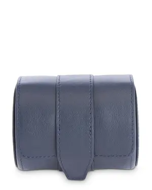 ROYCE NEW YORK Leather Single Watch Travel Roll Case - Navy Blue
