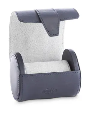 ROYCE NEW YORK Leather Single Watch Travel Roll Case - Navy Blue