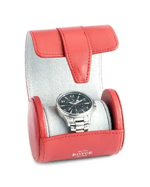 ROYCE NEW YORK Leather Single Watch Travel Roll Case - Red
