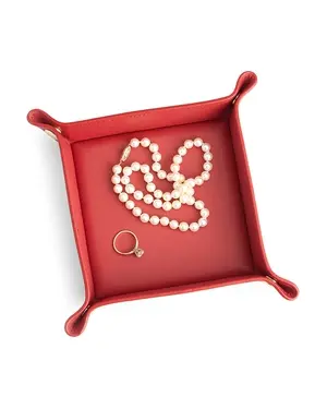 ROYCE NEW YORK Travel Leather Catchall Valet Tray Red