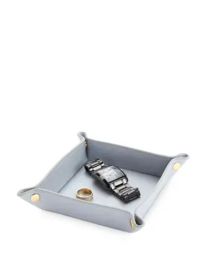 ROYCE NEW YORK Travel Leather Catchall Valet Tray - Silver
