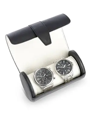 ROYCE NEW YORK Leather Travel Double Watch Roll - Black