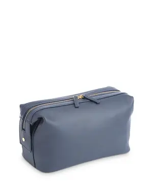 ROYCE NEW YORK Executive Leather Toiletry Bag - Navy Blue