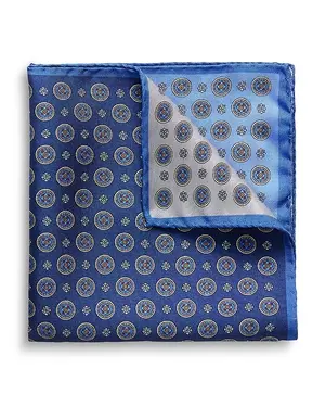 Eton Four Medallion Silk Pocket Square - Blue
