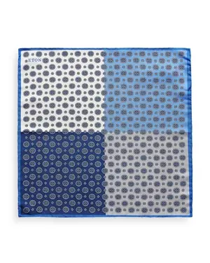 Eton Four Medallion Silk Pocket Square - Blue