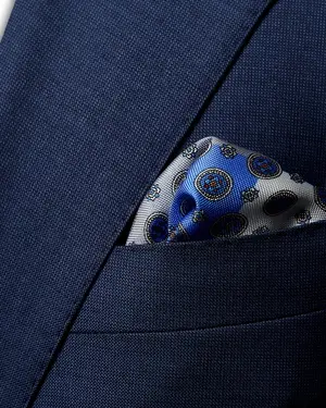 Eton Four Medallion Silk Pocket Square - Blue
