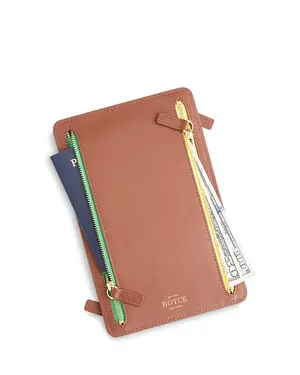 ROYCE NEW YORK Leather Rfid-blocking Four Zip Organizer Travel Case - Tan