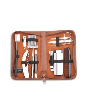 ROYCE NEW YORK Leather Travel & Grooming Toiletry Kit - Tan