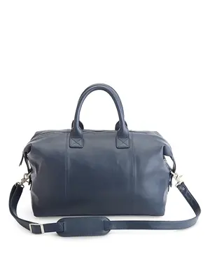 ROYCE NEW YORK Leather Overnighter Duffel Bag - Navy Blue