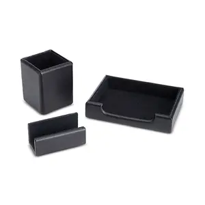 ROYCE NEW YORK 3 Pc. Suede Lined Executive Desk Accessory Set - Black