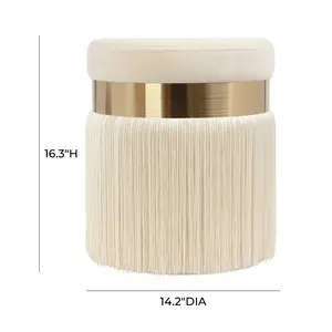 TOV FURNITURE Melody Tasseled Ottoman - Cream