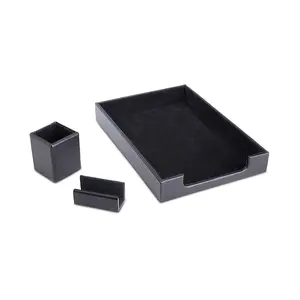 ROYCE NEW YORK 3 Pc. Suede Lined Executive Desk Accessory Set - Black