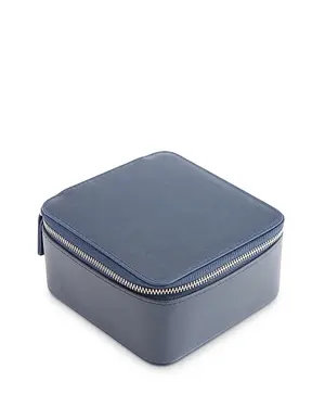 ROYCE NEW YORK Leather Travel Jewelry Case - Navy Blue