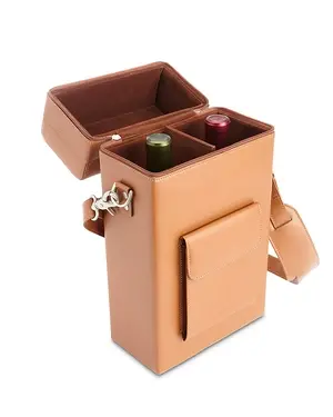 ROYCE NEW YORK Leather Double Wine Carrying Case - Tan