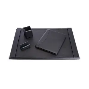 ROYCE NEW YORK 4 Pc. Suede Lined Executive Desk Accessory Set - Black