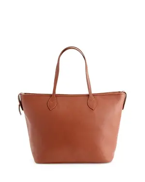 ROYCE NEW YORK Pebble Grain Leather Wide Tote - Tan
