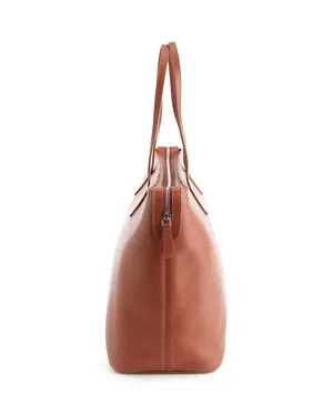 ROYCE NEW YORK Pebble Grain Leather Wide Tote - Tan