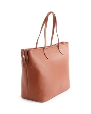 ROYCE NEW YORK Pebble Grain Leather Wide Tote - Tan