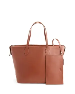 ROYCE NEW YORK Pebble Grain Leather Wide Tote - Tan