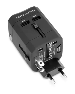 ROYCE NEW YORK International Travel Adapter In Leather Carrying Case - Silver