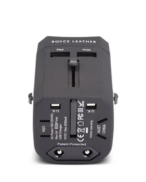 ROYCE NEW YORK International Travel Adapter In Leather Carrying Case - Silver