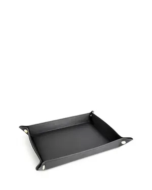 ROYCE NEW YORK Large Leather Catchall Valet Tray - Black