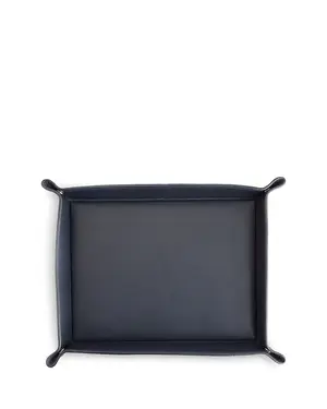 ROYCE NEW YORK Large Leather Catchall Valet Tray - Navy Blue