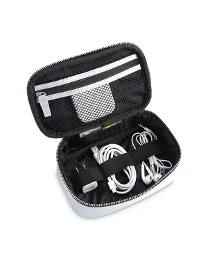 ROYCE NEW YORK Leather Tech Accessory Travel Storage Case - Silver
