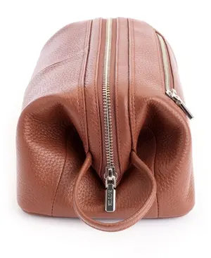 ROYCE NEW YORK Classic Leather Toiletry Bag - Tan