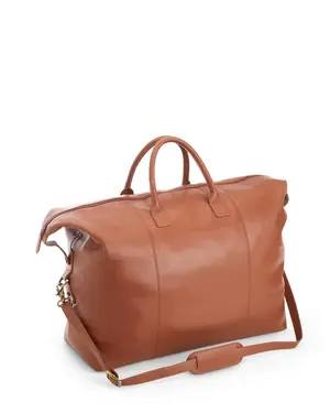 ROYCE NEW YORK Leather Weekender Duffel Bag - Tan