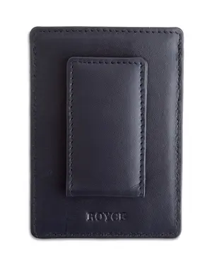ROYCE NEW YORK Leather Magnetic Money Clip Wallet - Navy Blue