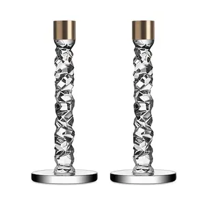 ORREFORS Carat Large Clear Candlesticks, Set Of 2 - Clear/brass