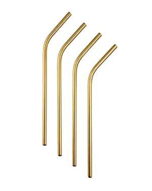 ORREFORS Gold Straws & Cleaning Brush, Set Of 4 - No Color