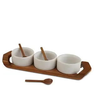 NAMBE Chevron Condiment Tray Set - Marble/acacia Wood